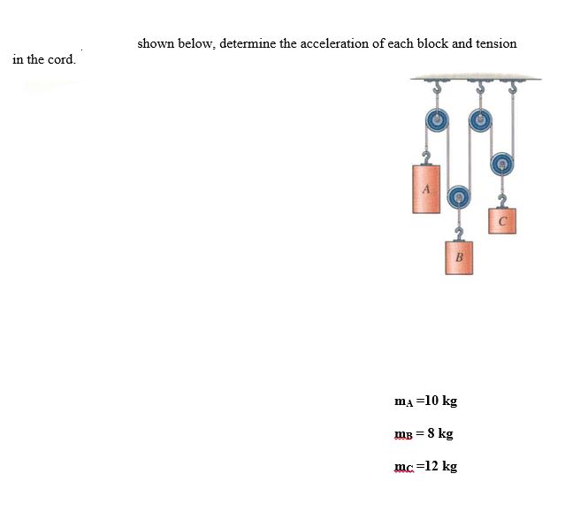 Solved Shown below, determine the acceleration of each block | Chegg.com