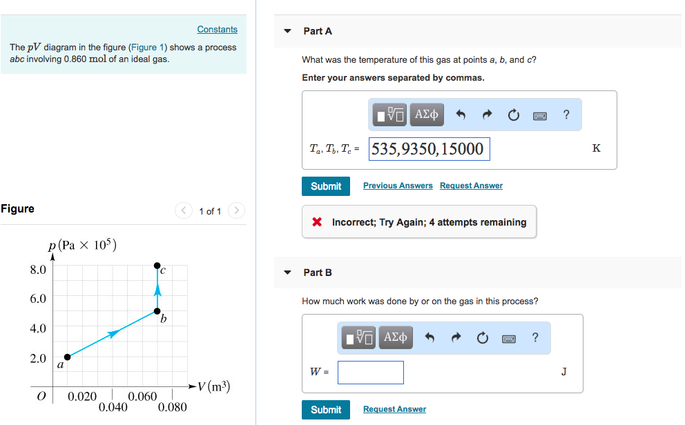 Solved Constants Part A The pV diagram in the figure (Figure | Chegg.com
