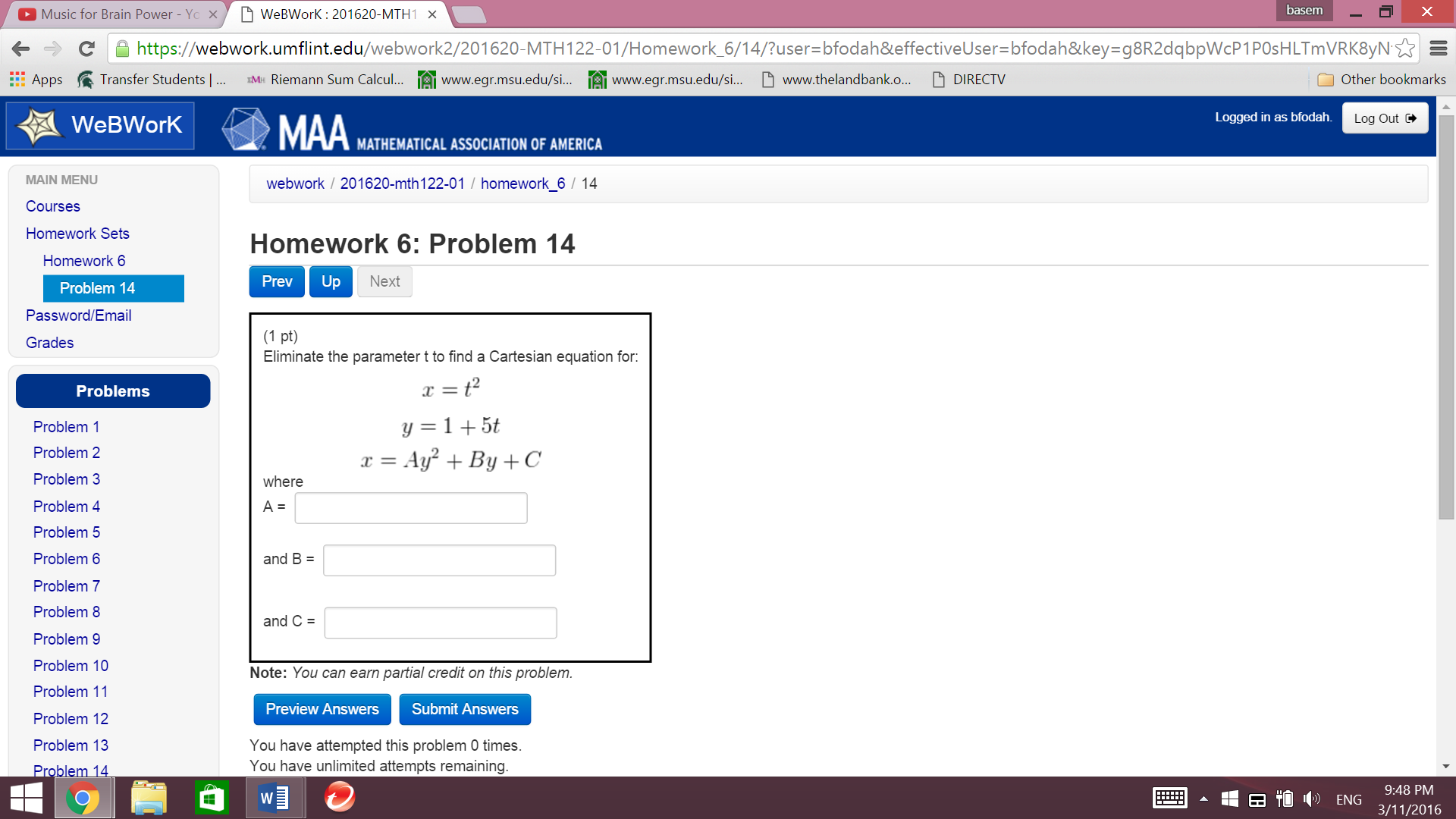 Solved Eliminate The Parameter T To Find A Cartesian