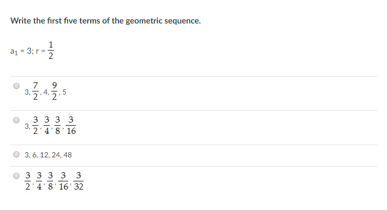 Solved Write the first five terms of the geometric sequence. | Chegg.com