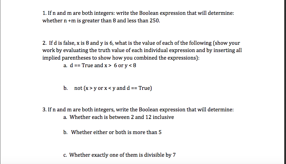 Solved 1 If N And M Are Both Integers Write The Boolean 