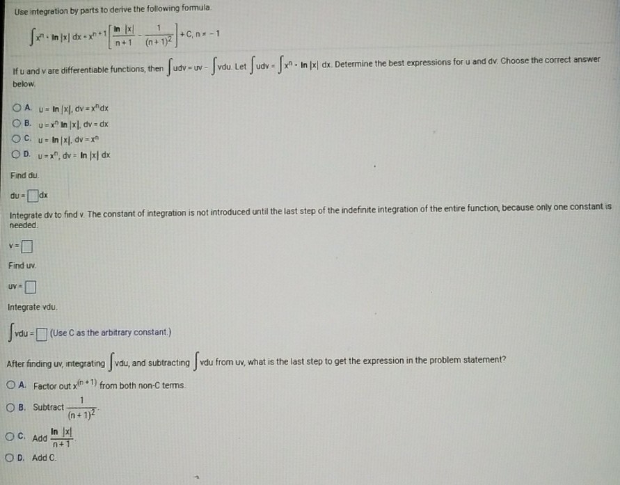 Solved Use integration by parts to derive the following | Chegg.com