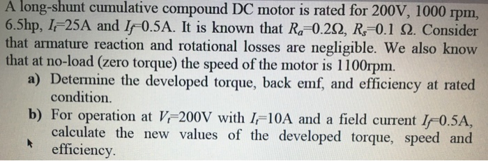 Solved A long-shunt cumulative compound DC motor is rated | Chegg.com