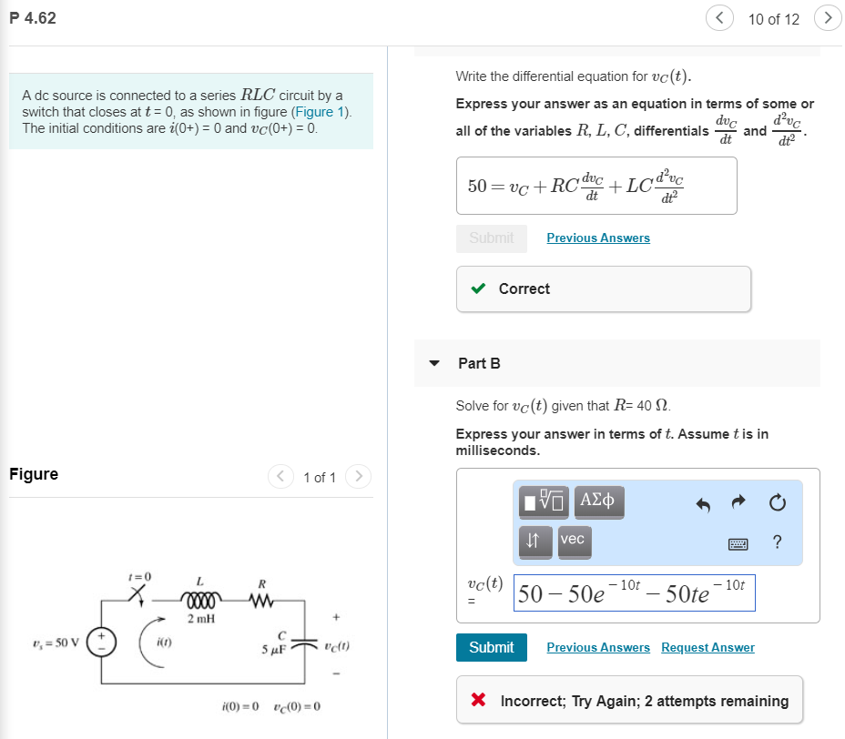 Solved P 4.62 10 of 12 A dc source is connected to a series | Chegg.com