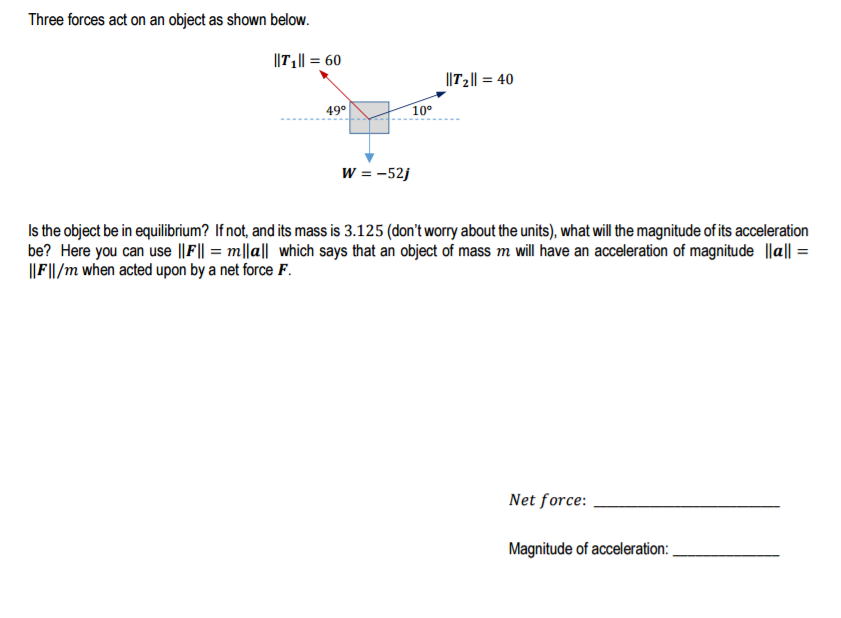 Solved Three Forces Act On An Object As Shown Below Is The