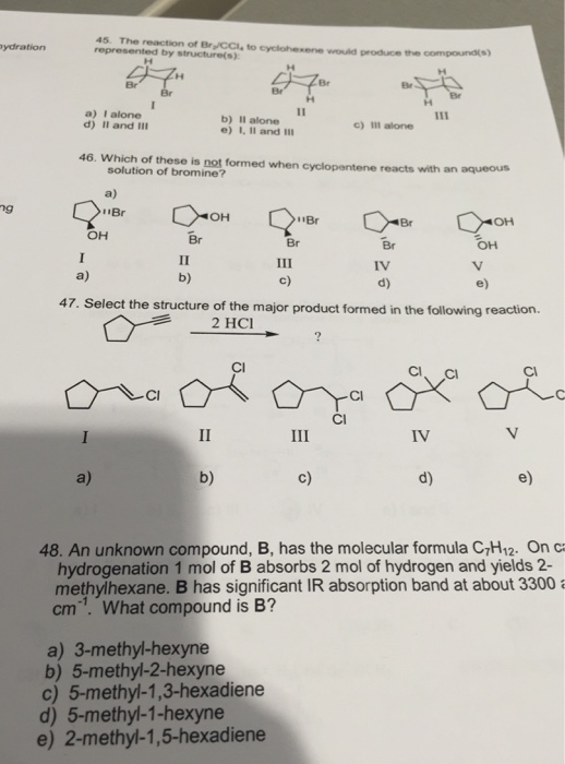 Solved The reaction of Br/CCl_4 to cyclohexene would produce | Chegg.com