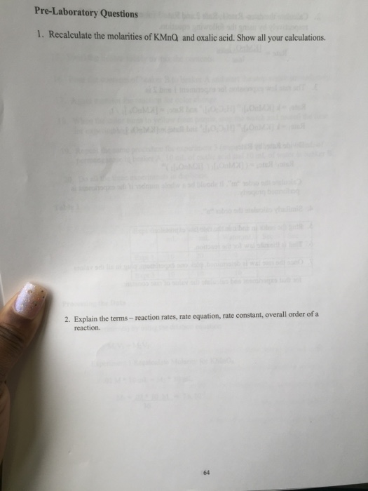 Pre-Laboratory Questions 1. Recalculate the | Chegg.com