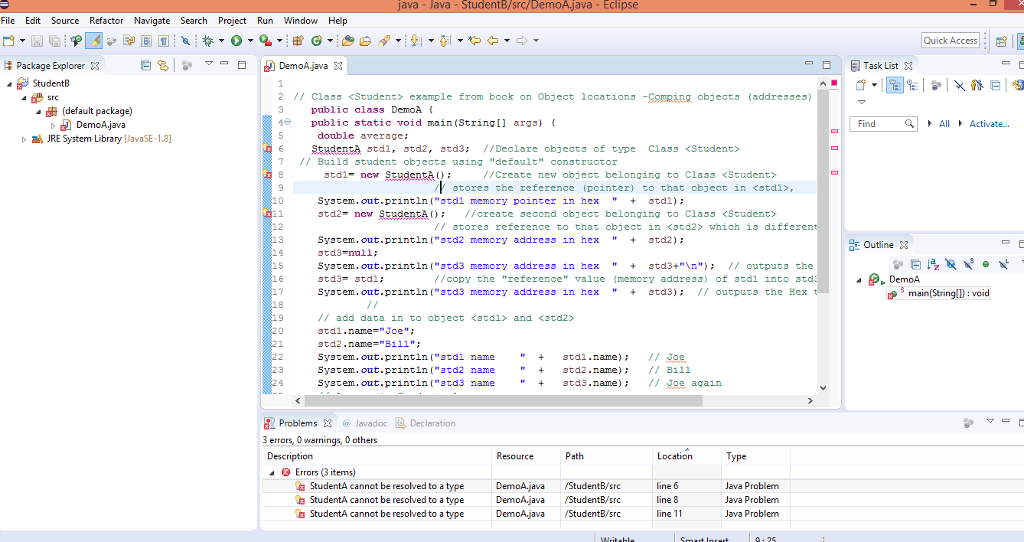 Solved ava Java StudentB/src/ DemoAjava Eclipse File Edit | Chegg.com