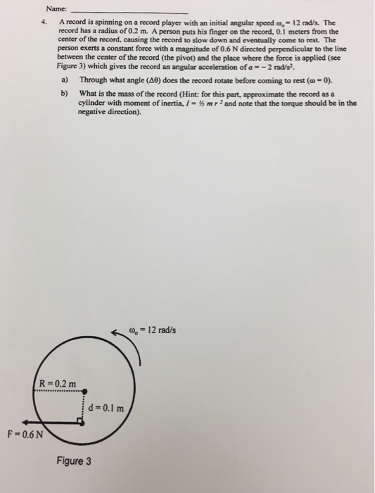 Solved A record is spinning on a record player with an | Chegg.com