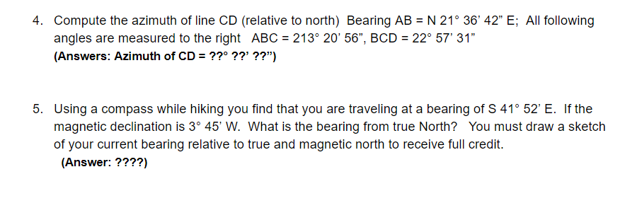Solved Compute the azimuth of line CD (relative to north) | Chegg.com