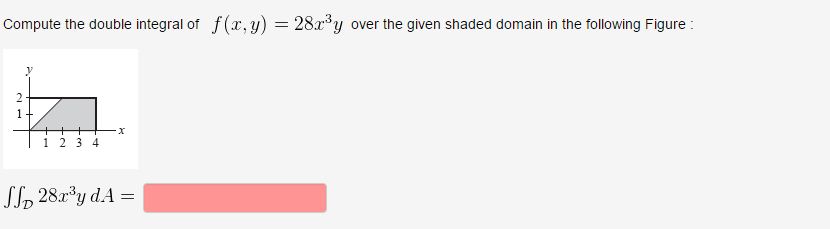Solved Compute the double integral of f(x, y) = 28x^3y over | Chegg.com