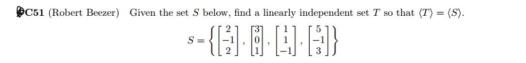 Solved 争C51 (Robert Beezer) Given the set S below, find a | Chegg.com