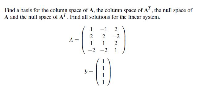 Find a basis for the column space of A, the column | Chegg.com
