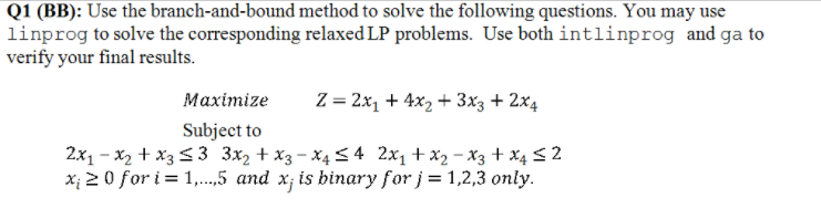 Use the branch-and-bound method to solve the | Chegg.com