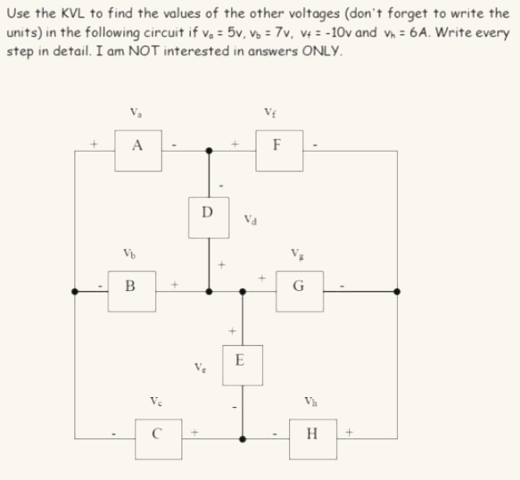 Solved Use the KVL to find the values of the other voltages | Chegg.com