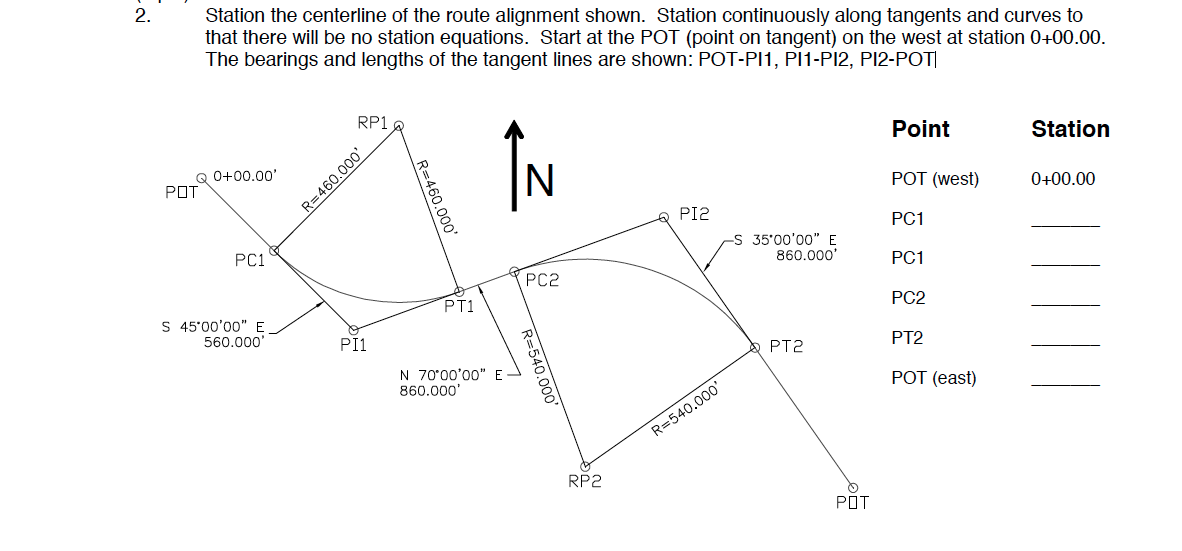 Station the centerline of the route alignment shown. | Chegg.com