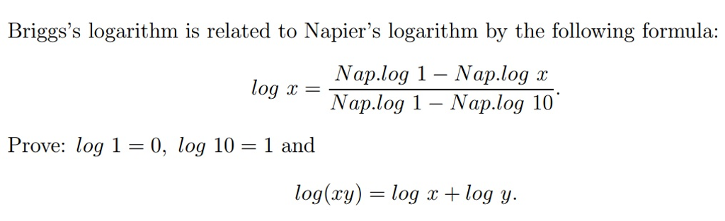 Solved Briggs's logarithm is related to Napier's logarithm | Chegg.com