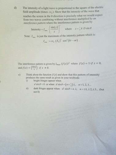 Solved 3. Consider a single slit interference experiment | Chegg.com