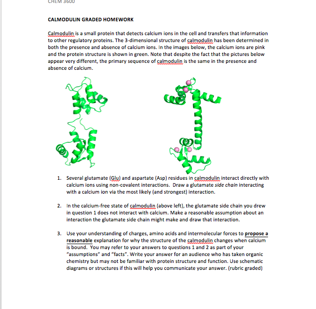 CHEM CALMODULIN GRADED HOMEWORK Calmodulin is a small | Chegg.com