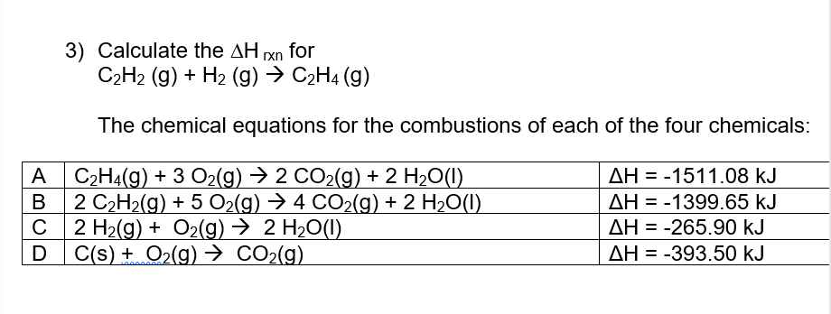 Solved Calculate the delta H_rxn for C_2H_2 (g) + H_2 (g) | Chegg.com