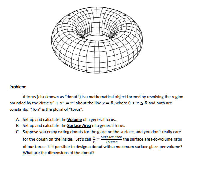 Solved A torus (also known as "donut") is a mathematical | Chegg.com