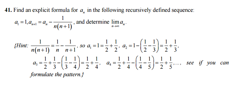 Solved 41. Find an explicit formula for a in the following | Chegg.com