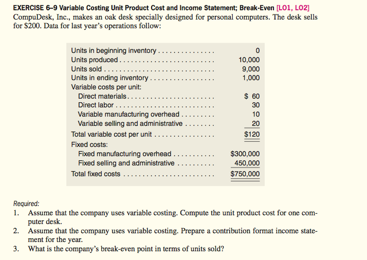 Solved EXERCISE 6-9 Variable Costing Unit Product Cost and | Chegg.com Solved EXERCISE 6-9 Variable Costing Unit Product Cost and | Chegg.com