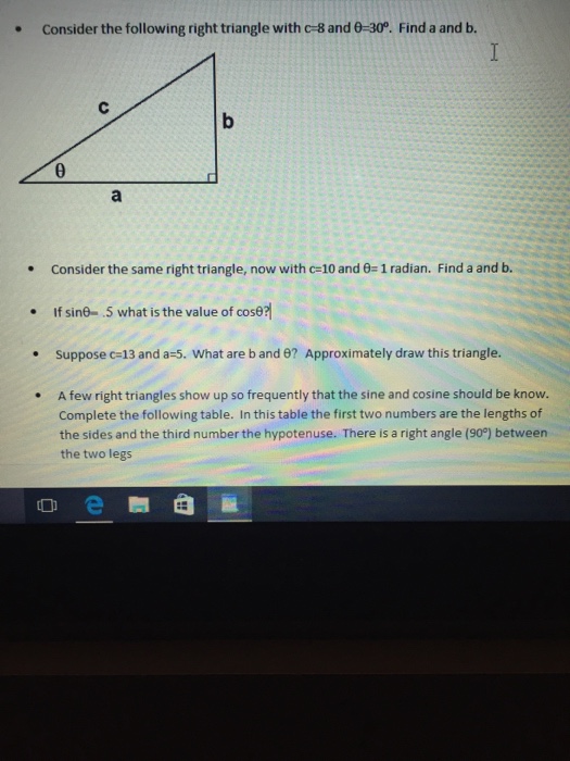 Solved Consider the following right triangle with c-8 and | Chegg.com