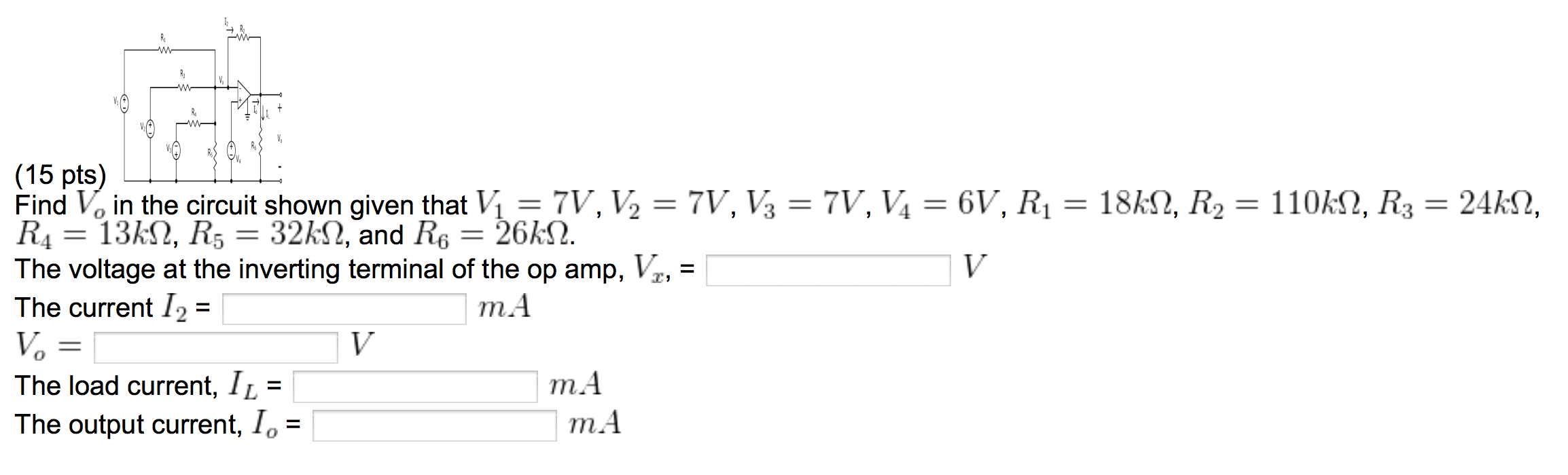 Solved Find V0 in the circuit shown given that V1 = 7V, V2 = | Chegg.com