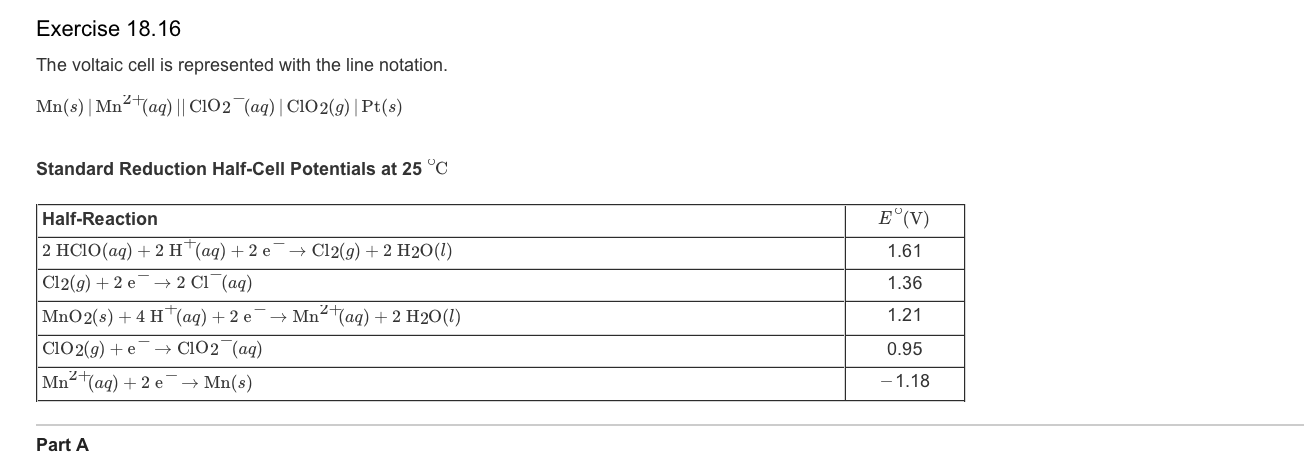 Solved Exercise 18.16 The voltaic cell is represented with | Chegg.com