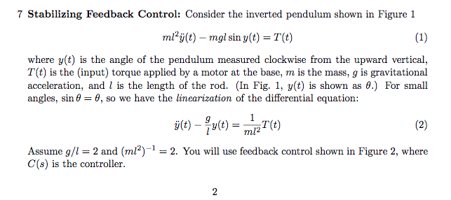 Solved 7 Stabilizing Feedback Control: Consider the inverted | Chegg.com
