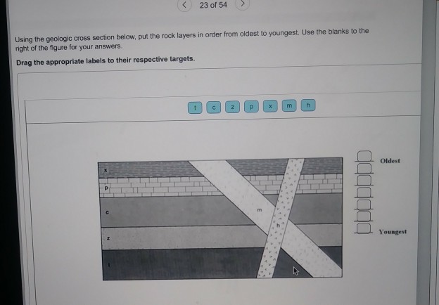 Solved 23 of 54 Using the geologic cross section below, put | Chegg.com