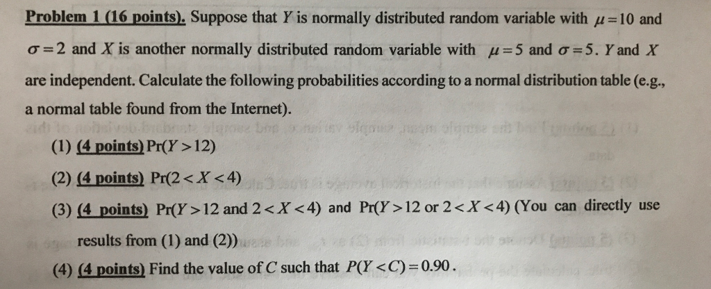 Solved Suppose that Y is normally distributed random | Chegg.com