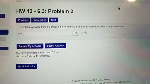 Solved If a car goes from 0 to 90 mph in 5 seconds with | Chegg.com