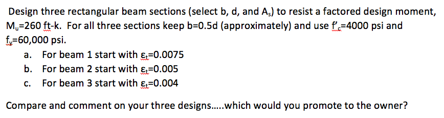 Solved Design three rectangular beam sections (select b, d, | Chegg.com