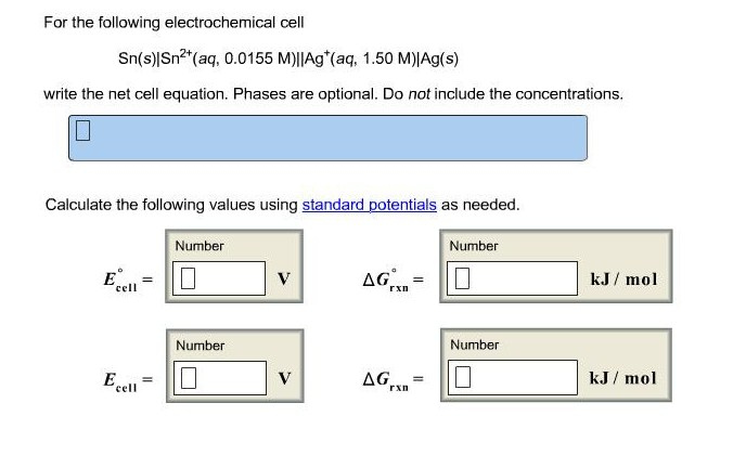 Solved: For The Following Electrochemical Cell Sn(s)|Sn2+(... | Chegg.com