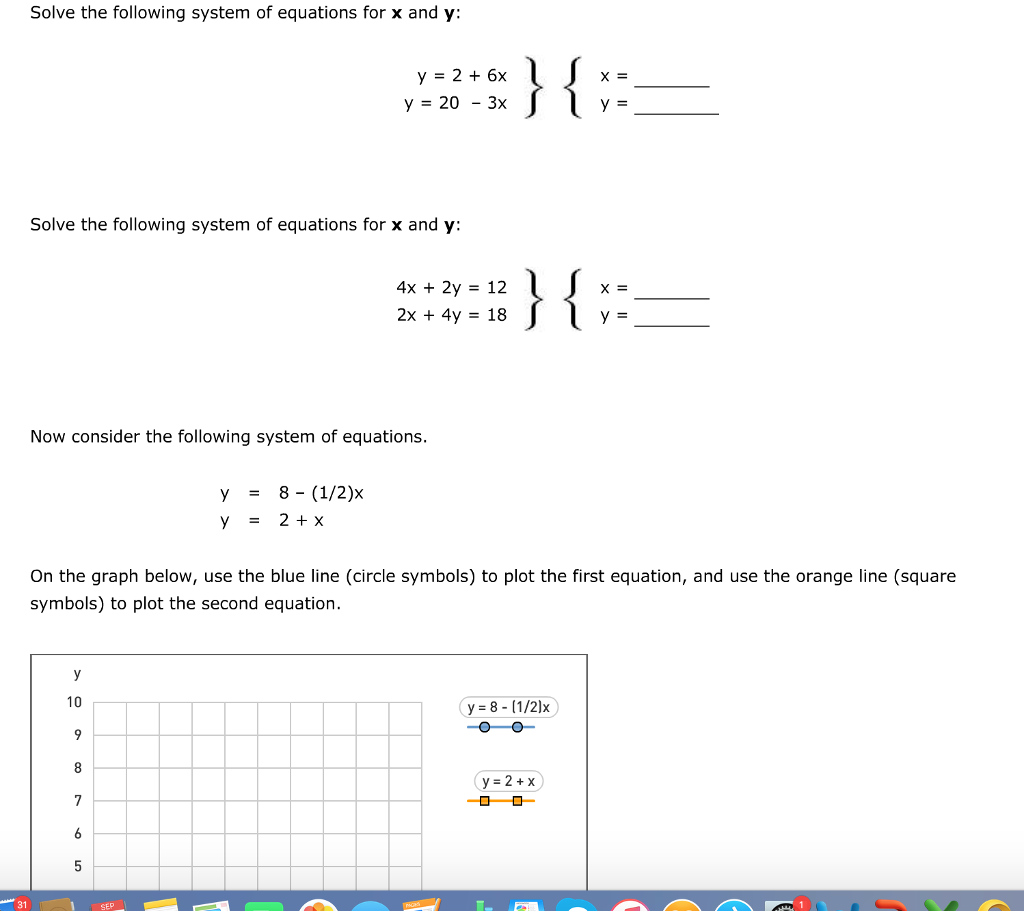 Solved Solve the following system of equations for x and y: | Chegg.com