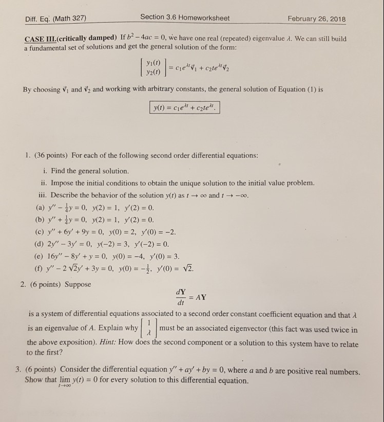 Solved Diff. Eq. (Math 327) Section 23.6 Homeworksheet Name: | Chegg.com