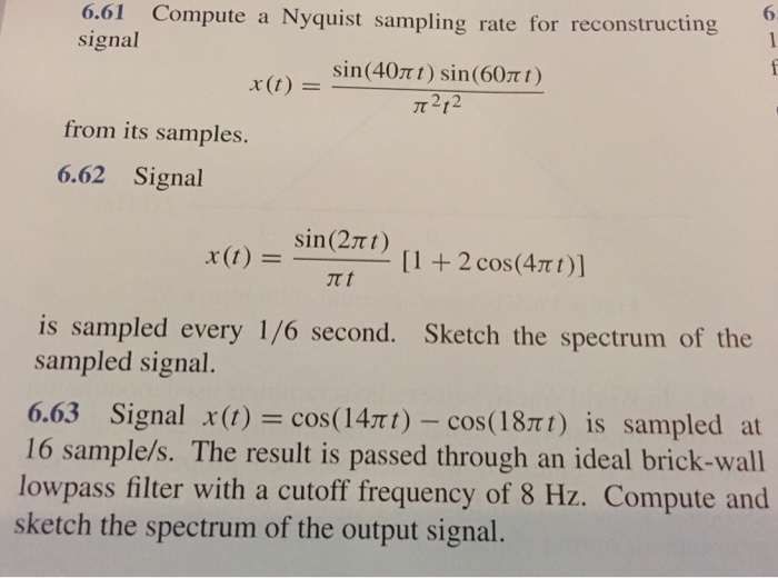 Solved Compute a Nyquist sampling rate for reconstructing | Chegg.com
