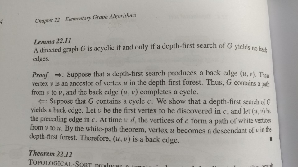 Chapter 22 Elementary Graph Algorithms Lemma 22.11 G | Chegg.com