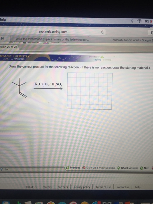 Solved Draw The Correct Product For The Following Reaction