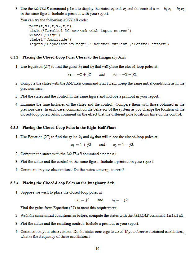 Solved Project 2: Feedback Control of Linear Dynamical | Chegg.com
