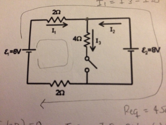 Solved A) With the switch open as shown, what's the current | Chegg.com