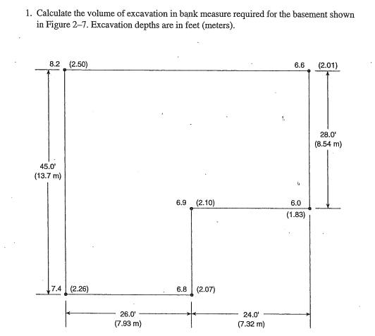 Solved 1. Calculate the volume of excavation in bank measure | Chegg.com