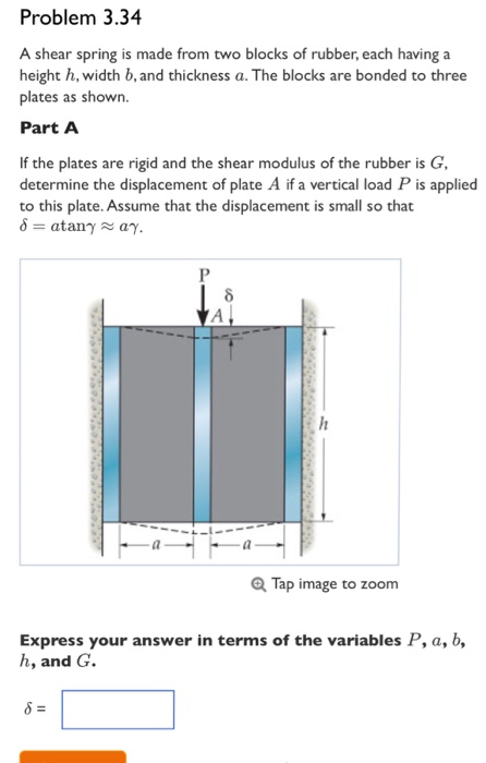 Solved A shear spring is made from two blocks of rubber, | Chegg.com