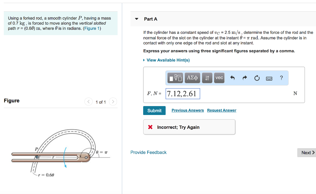 Solved Using a forked rod, a smooth cylinder P, having a | Chegg.com