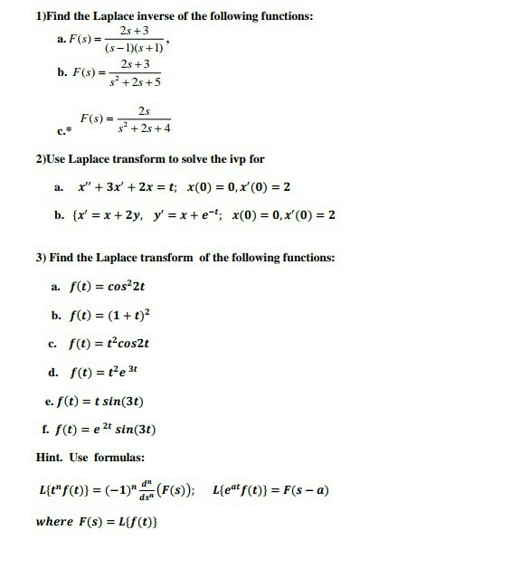 Solved 1)Find the Laplace inverse of the following | Chegg.com