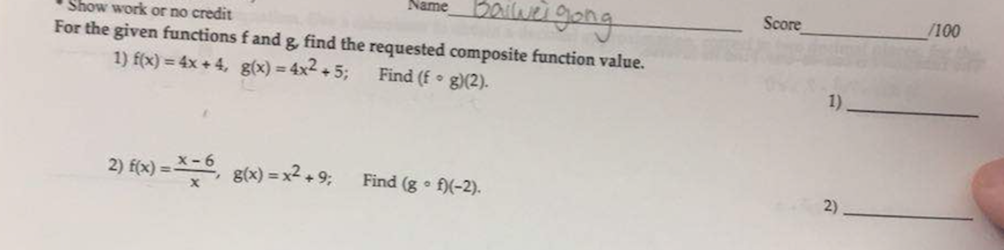 Solved For the given functions f and g, find the requested | Chegg.com