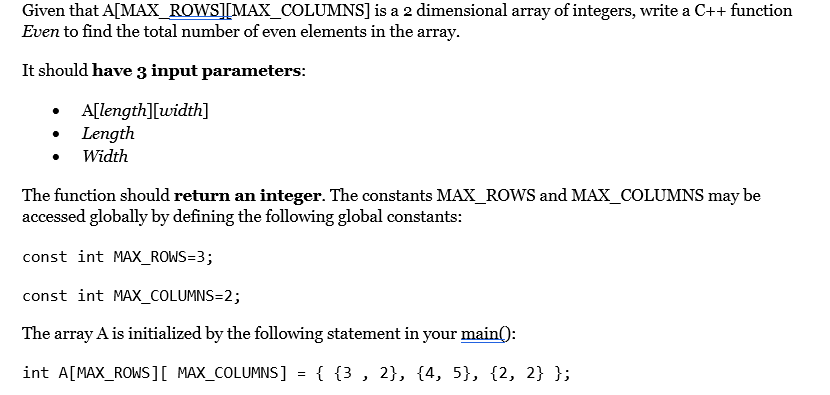 Solved Given that A[MAX_ROWS] [MAX_COLUMNS] is a 2 | Chegg.com