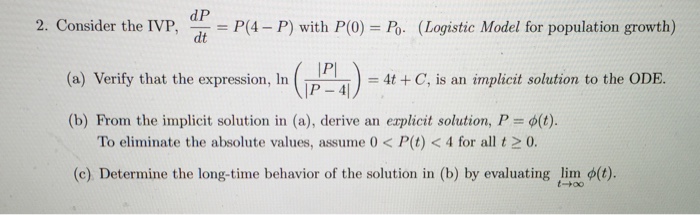 Solved Consider the IVP, dP/dt=P(4P) with P(0) = P | Chegg.com